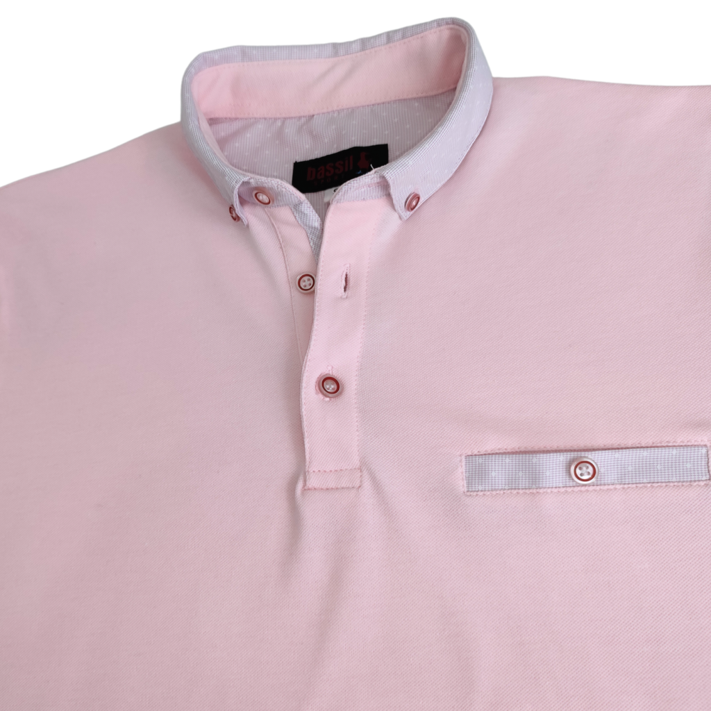 POLO ROSA CON CUELLO COMBINADO - Bassil