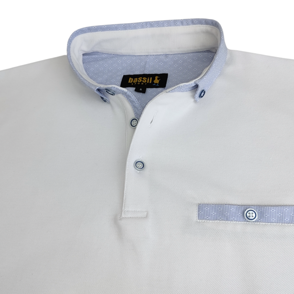 POLO BLANCA CON CUELLO COMBINADO - Bassil